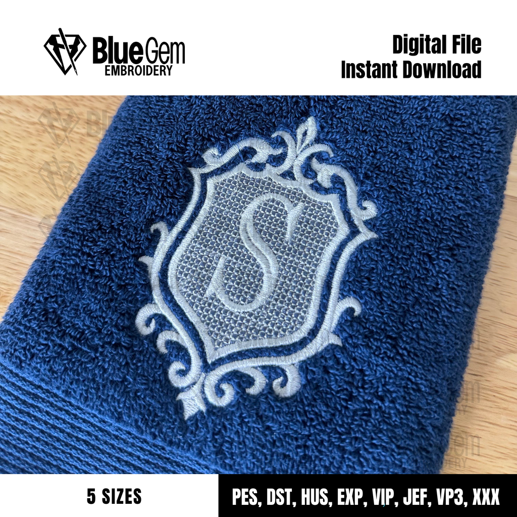 Vintage Embossed Monogram Embroidery Design – Blue Gem Embroidery