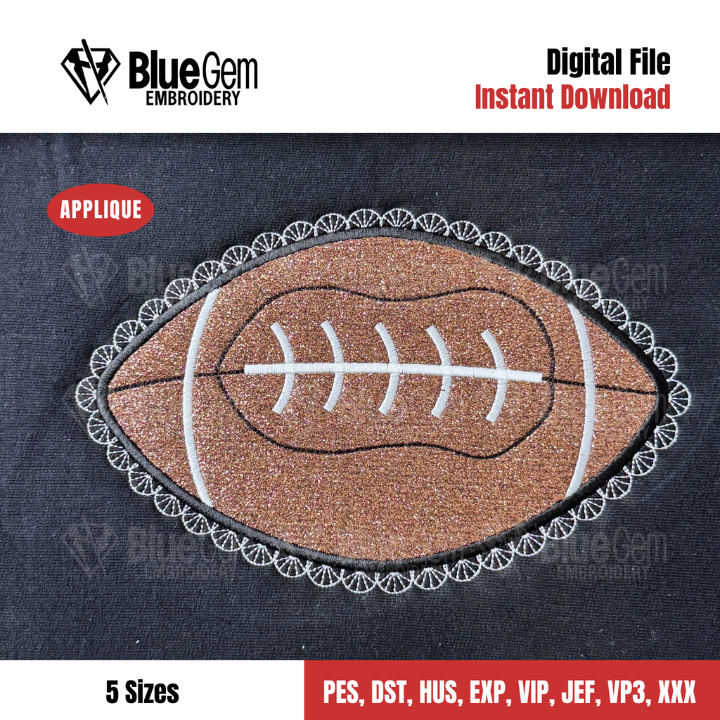 Lace Football Applique Embroidery Design – Faux Lace Design, Satin Sti ...