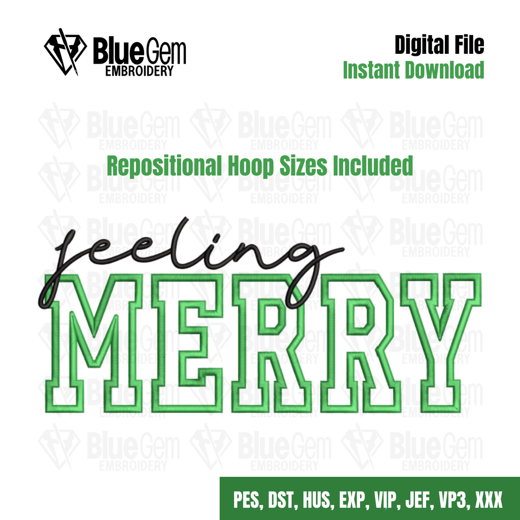 Feeling Merry Applique Embroidery Design – Blue Gem Embroidery