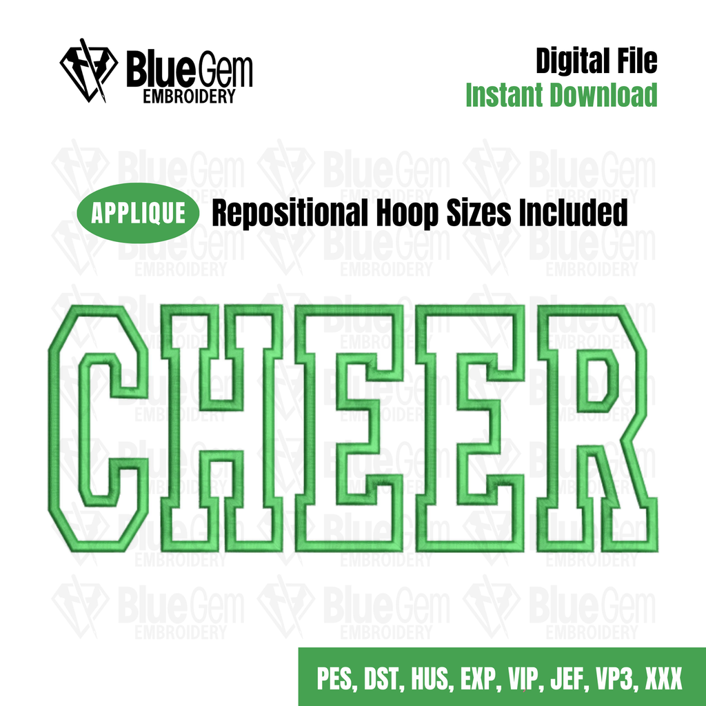 Cheer Applique Embroidery Design – Blue Gem Embroidery