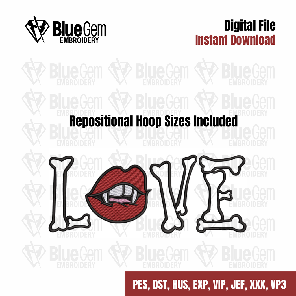 Vampire Fangs Applique Embroidery Design – Blue Gem Embroidery
