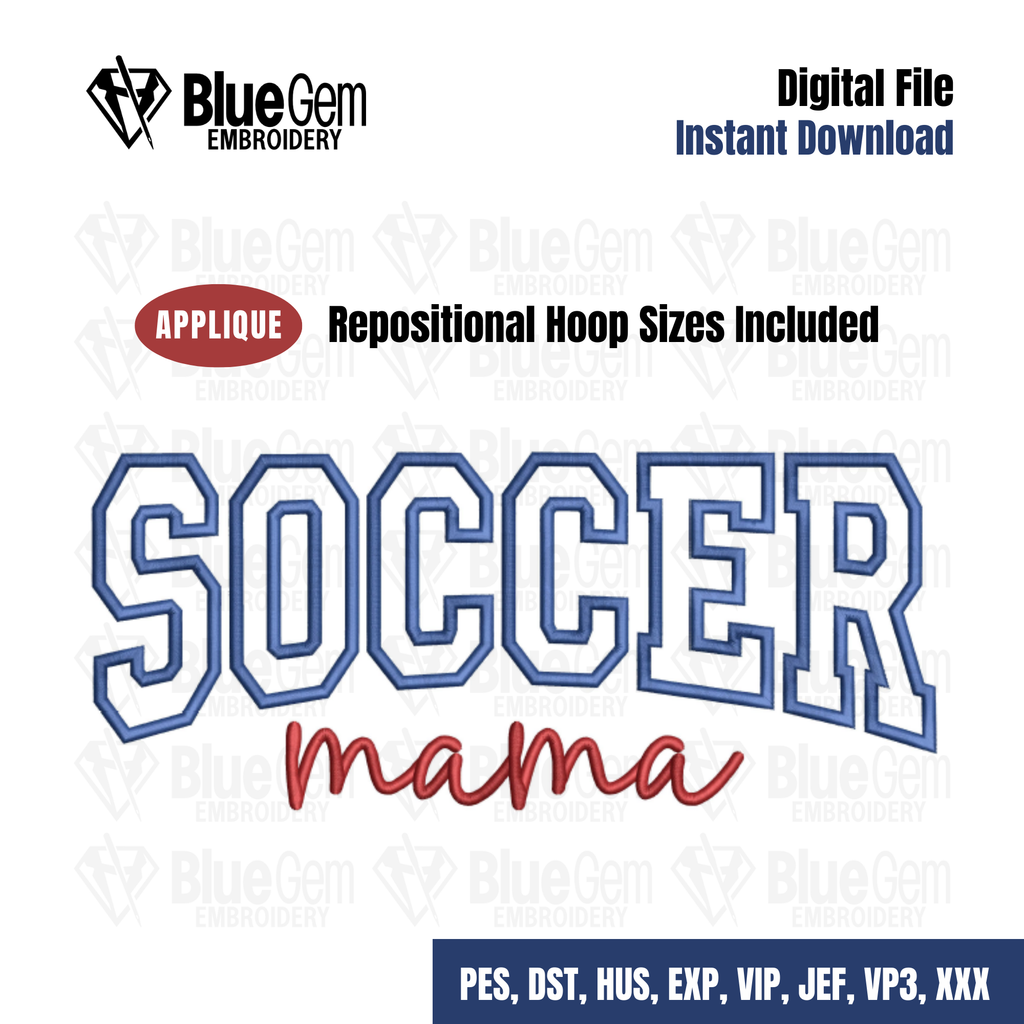 Soccer Mama Applique Embroidery Design – Blue Gem Embroidery