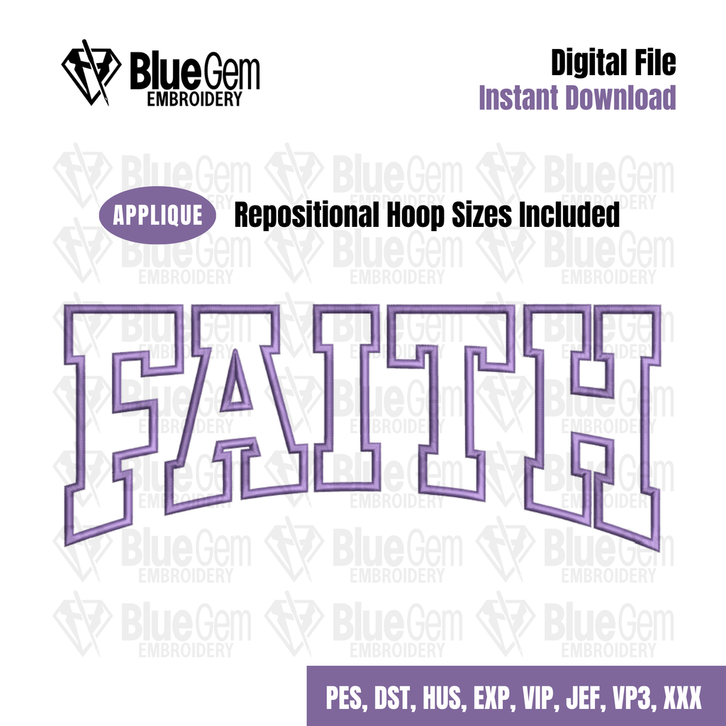 Faith Applique Embroidery Design – Blue Gem Embroidery