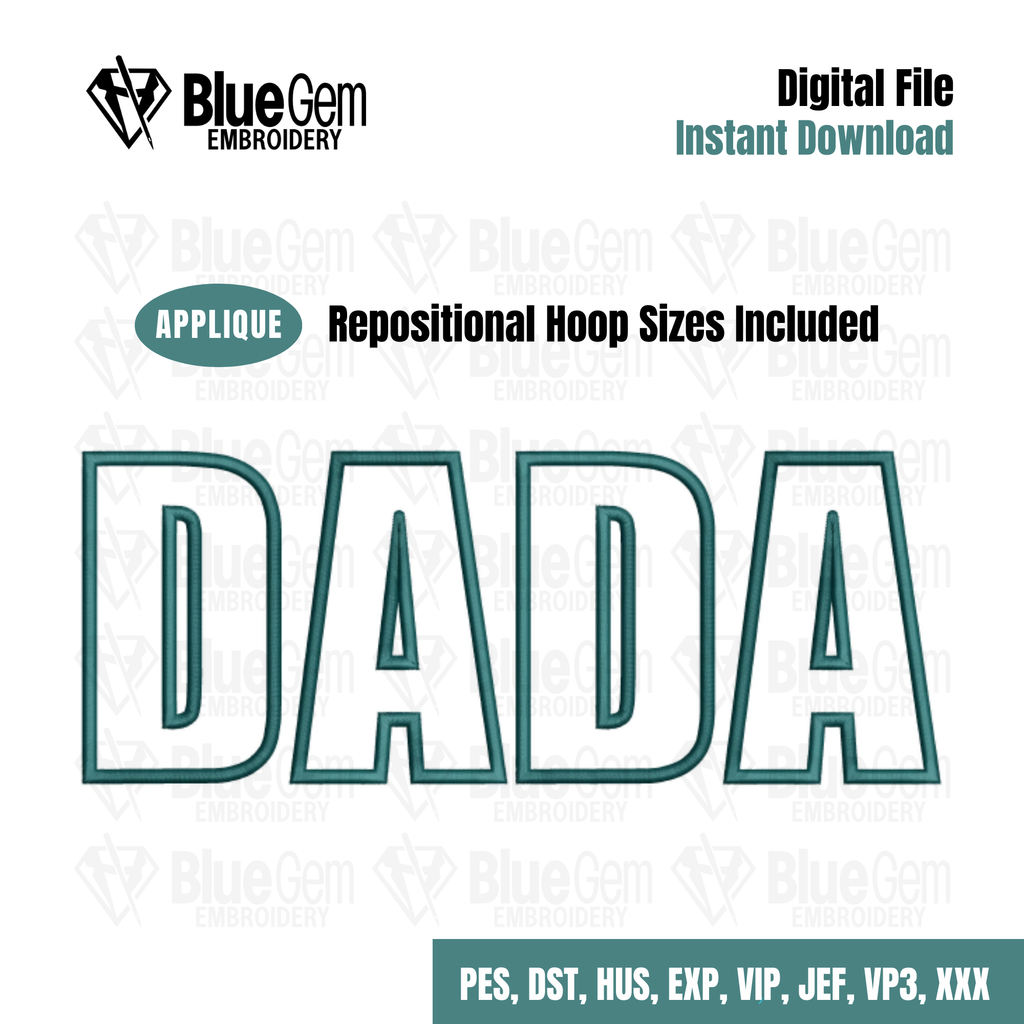 Dada Applique Embroidery Design – Blue Gem Embroidery