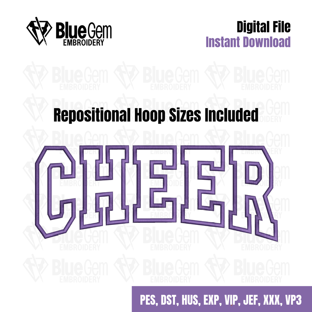 Cheer Applique Embroidery Design - Arched – Blue Gem Embroidery