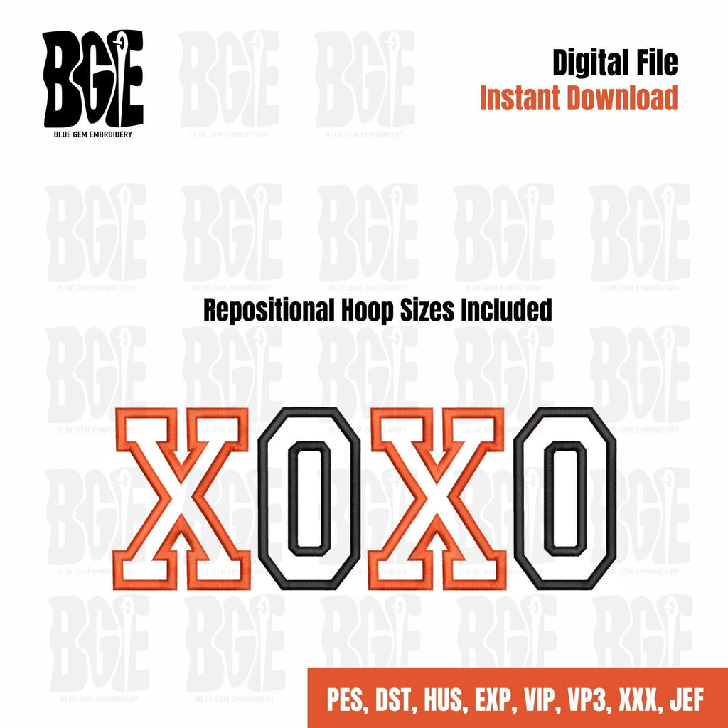XOXO Applique Embroidery Design – Blue Gem Embroidery